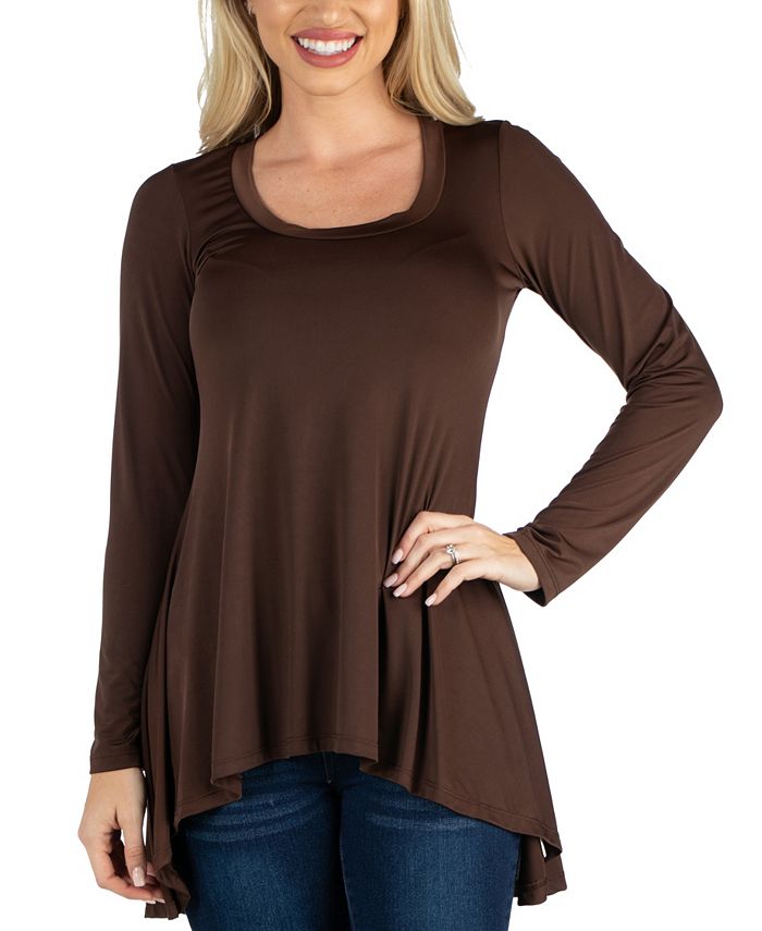 24seven Comfort Apparel Long Sleeve Flared Tunic Top For Women - Macy's