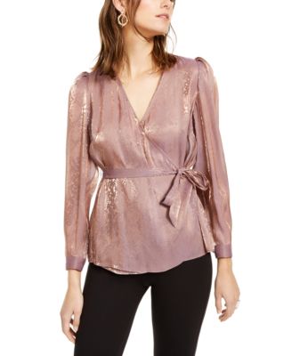 INC Metallic Snake-Embossed Wrap Top, Created for Macy's - Macy's