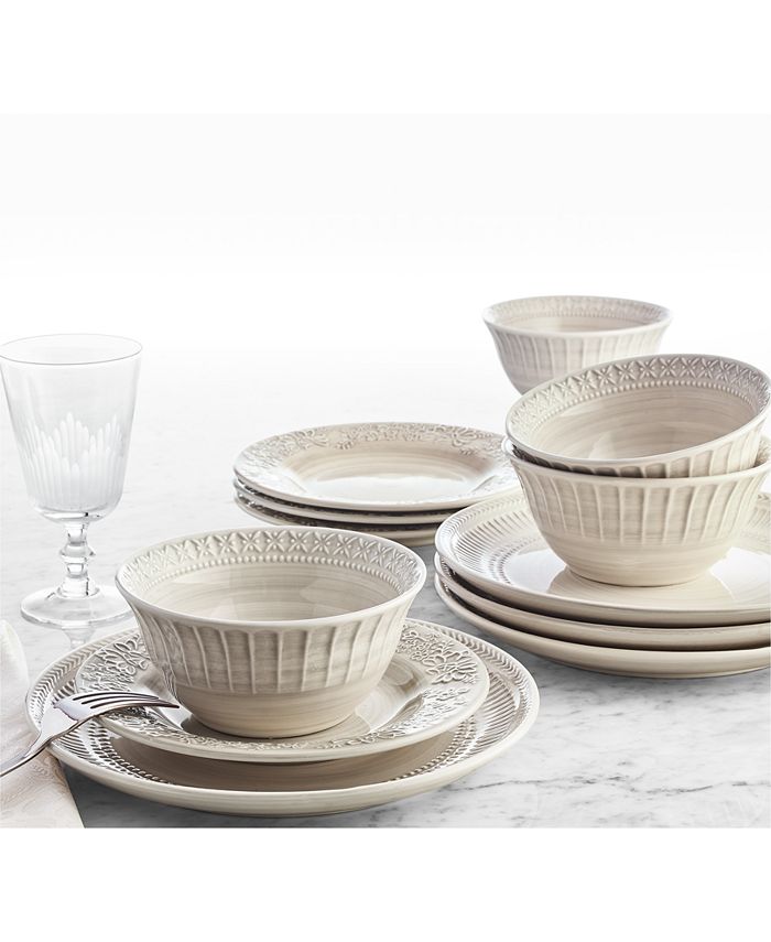 Hotel Collection Classic Brush 12-Pc. Dinnerware Set, Service for 4 ...