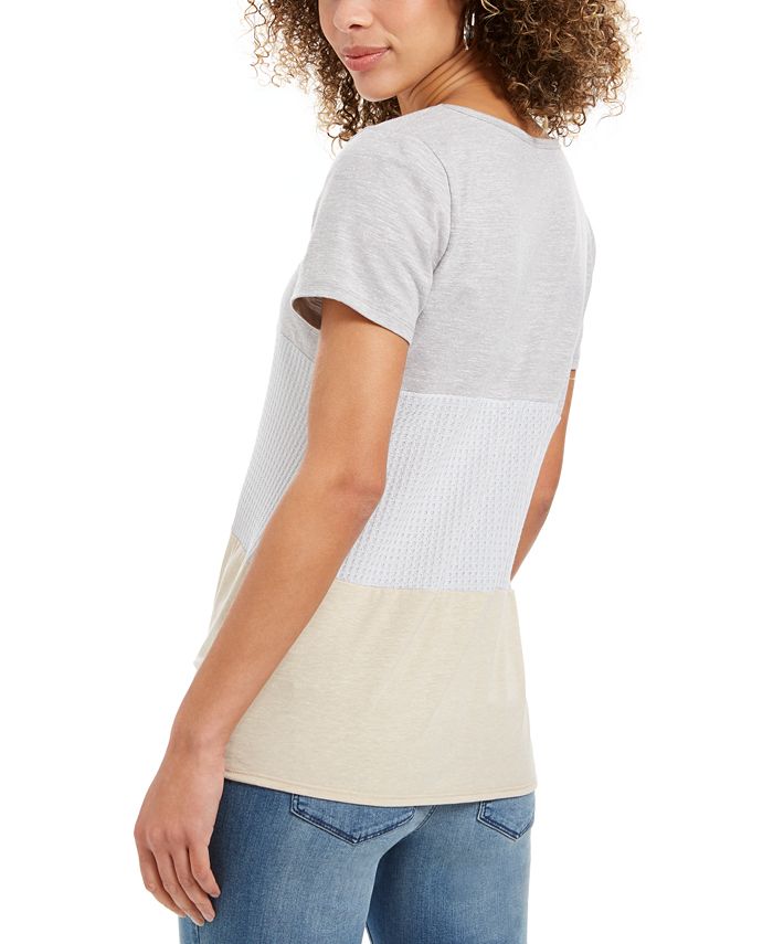 Style & Co Colorblocked Mixed-Media Tie-Front Top, Created for Macy's ...