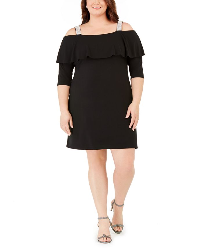 Belldini Plus Size Rhinestone-Strap Ruffled A-Line Dress - Macy's