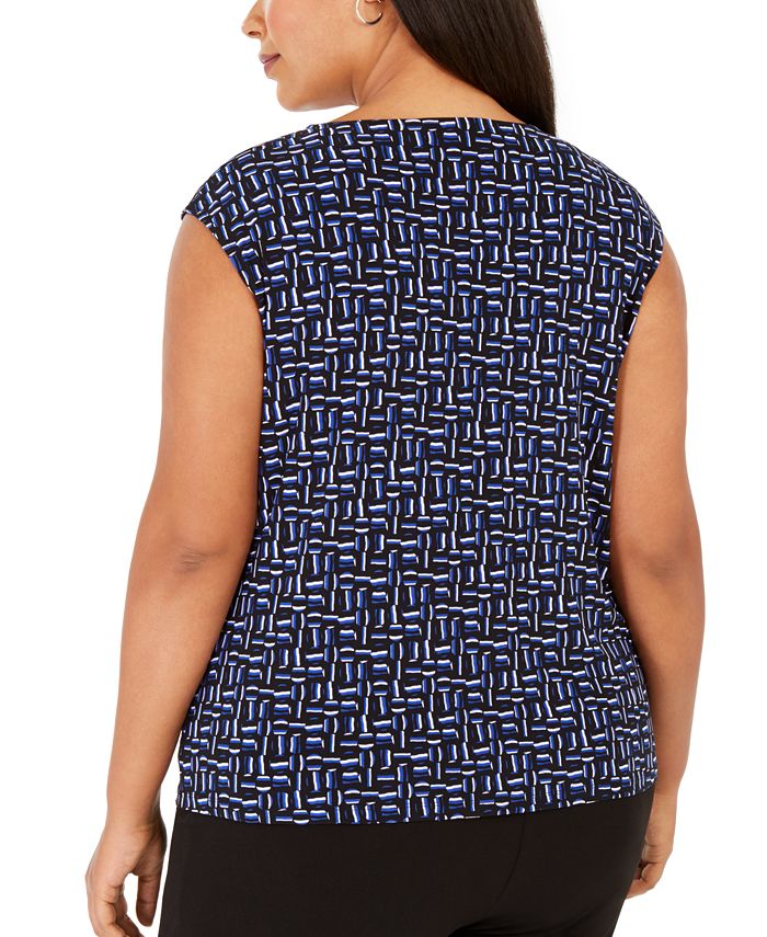 Kasper Plus Size Pleated-Neck Keyhole Top - Macy's