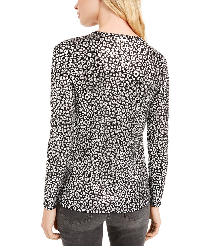 Michael Kors Metallic Leopard-Print Top - Macy's