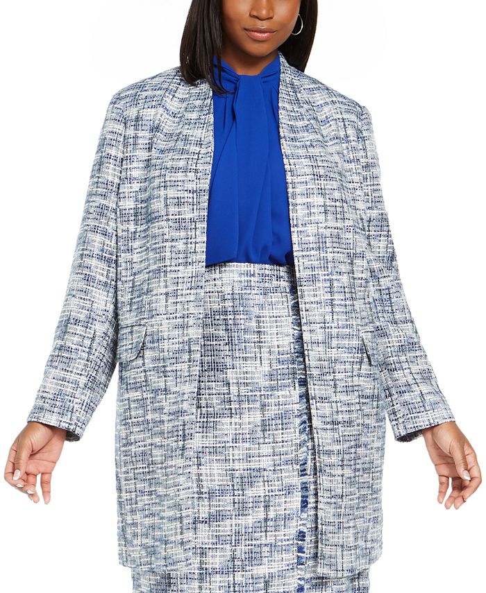 Calvin Klein Plus Size Tweed Open-Front Topper Jacket - Macy's