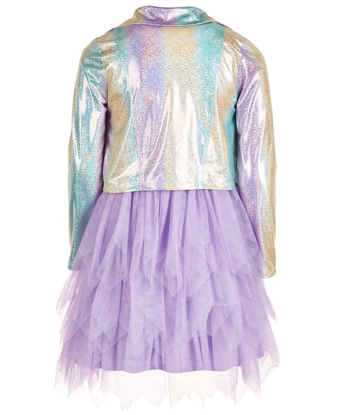 Beautees Big Girls 2-Pc. Sparkle Moto Jacket & Tulle Dress Set - Macy's