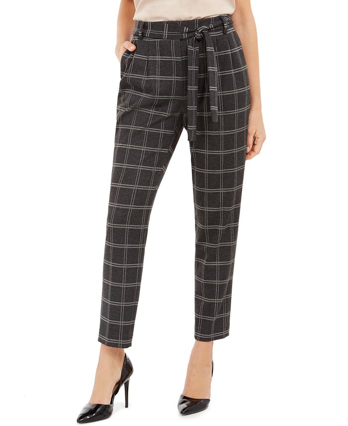 Calvin Klein Petite Plaid Slim Fit Tie-Waist Pants - Macy's