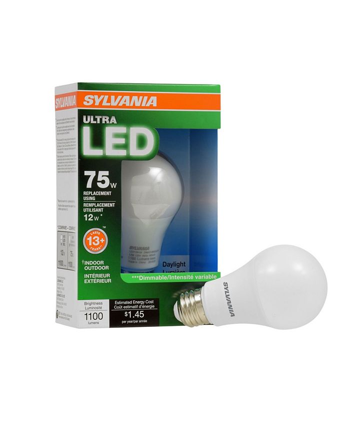 Sylvania Ultra 75W Equivalent 12W Efficient A19 Dimmable LED Bulb ...