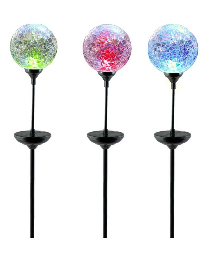 Moonrays 3 LED Solar Path Lights Glass Ball Design with Color Changing ...