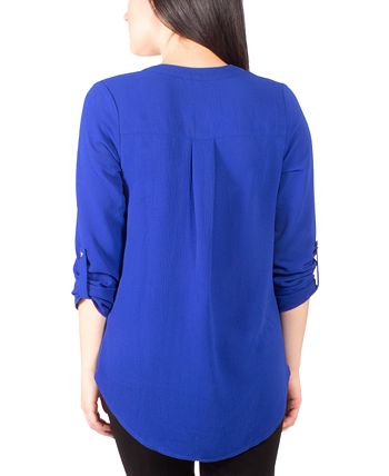 NY Collection Petite Roll-Tab-Sleeve Top - Macy's