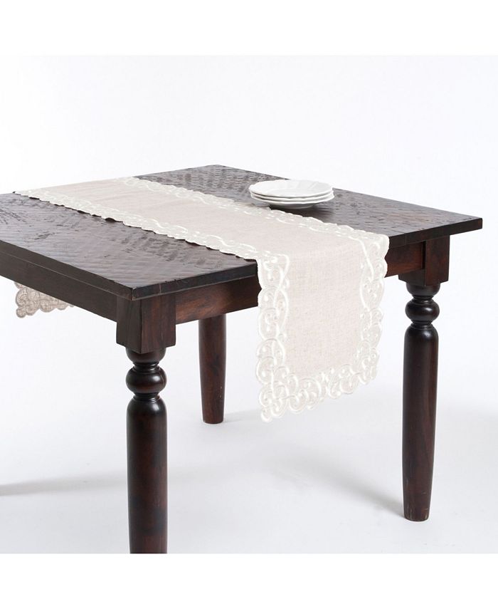 Saro Lifestyle Embroidered Design Linen Blend Table Runner - Macy's
