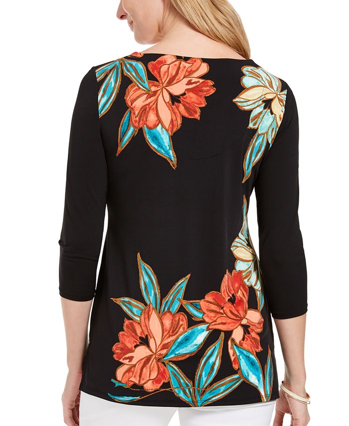 JM Collection Floral-Print Hardware Keyhole Tunic, Created for Macy's ...