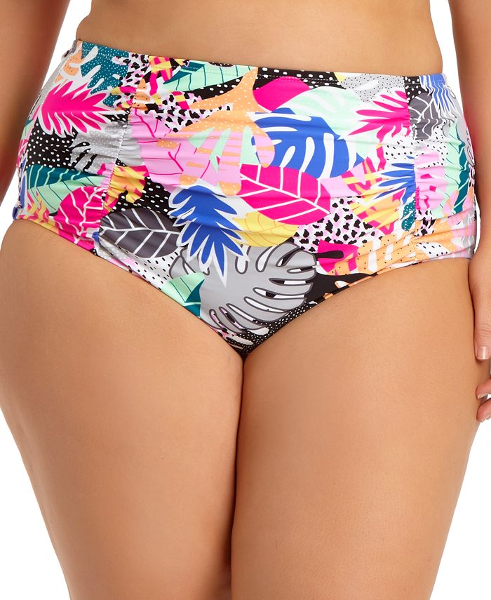 California Waves Trendy Plus Size Printed Ruched High Waist Bikini