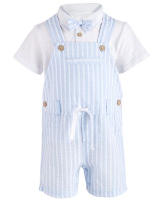 First Impressions Baby Boys 2-Pc. Bowtie Shirt & Seersucker Shortall Set, Created for Macy's ...