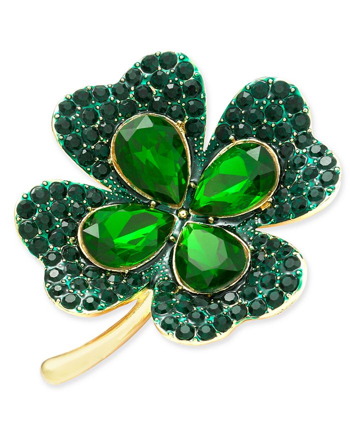 Charter Club Gold-Tone Crystal Four-Leaf Clover Pin, Created for Macy's ...