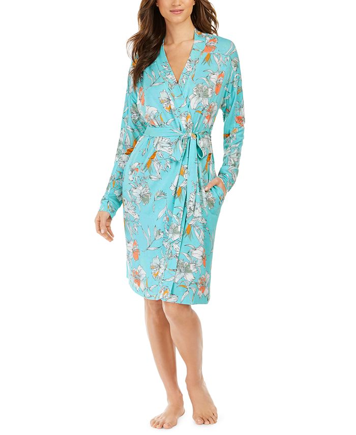 Sesoire Floral-Print French Terry Short Wrap Robe - Macy's
