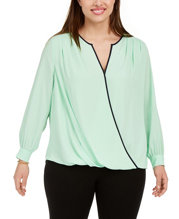 Vince Camuto Plus Size Faux-Wrap Top - Macy's Vince Camuto Plus Size Faux-Wrap Top - Macy's