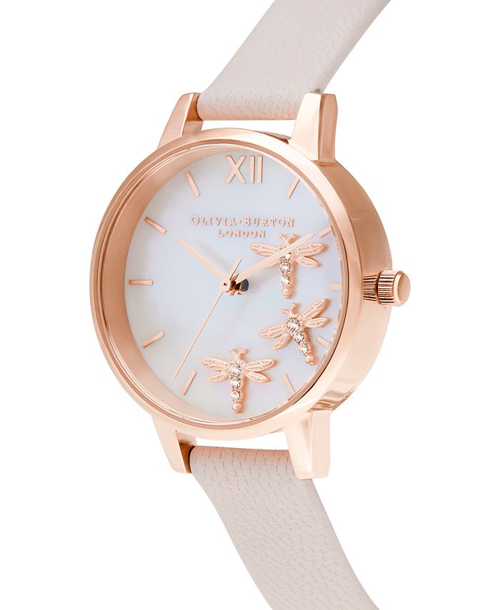 Olivia Burton Women's Dancing Dragonfly Pearl Pink Leather Strap Watch ...