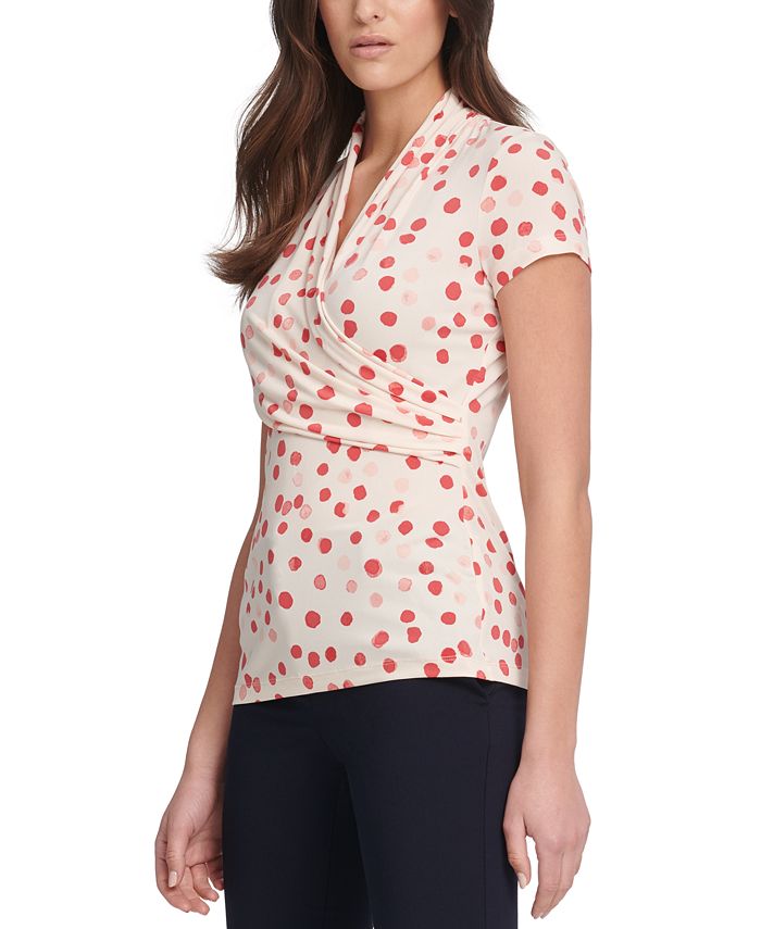 DKNY Dot-Print Ruched Top - Macy's