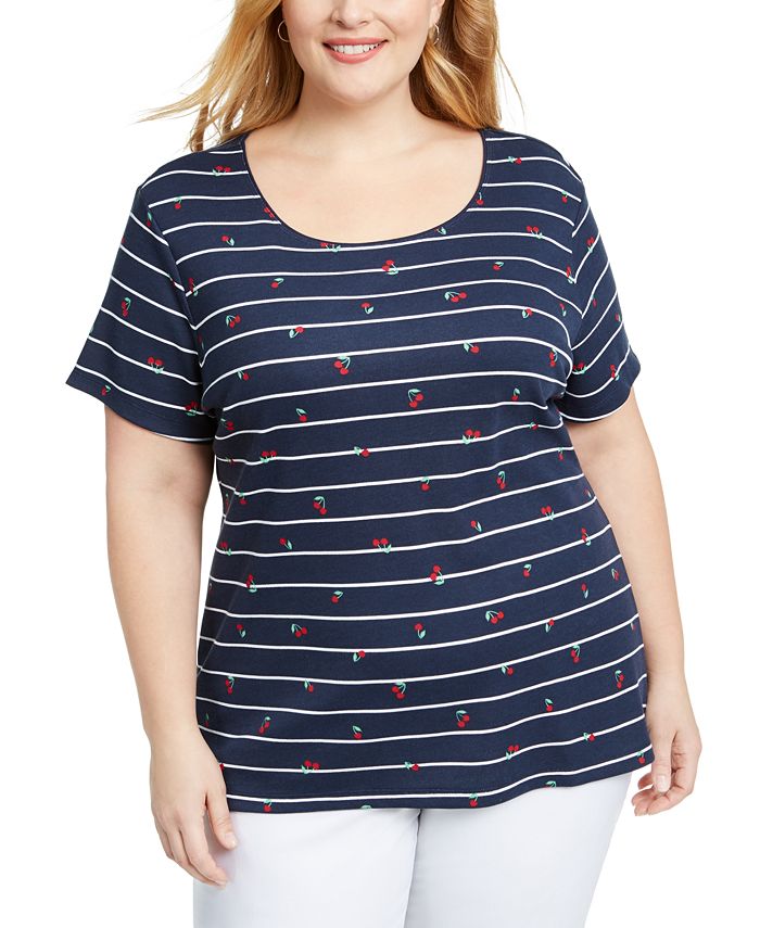 Karen Scott Striped Cherry-Print Top, Created for Macy's - Macy's