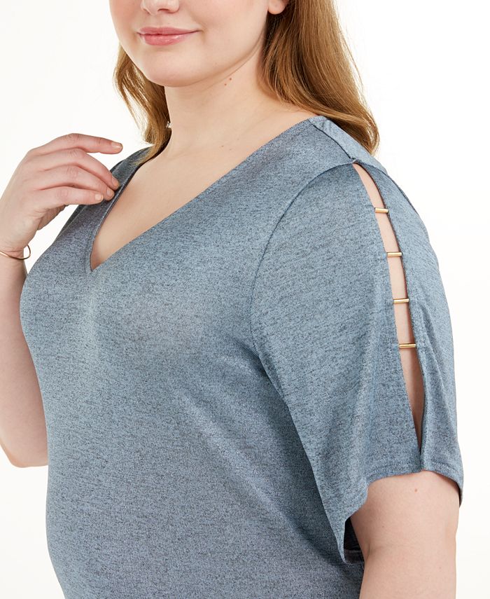 Michael Kors Plus Size Beaded Ladder-Sleeve Top - Macy's