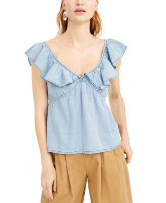French Connection Ruffled Chambray Peplum Top - Macy's
