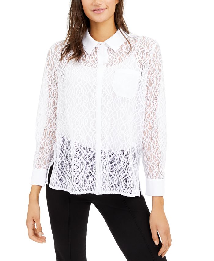 Alfani Lace Button-Down Top, Created for Macy's & Reviews - Tops ...