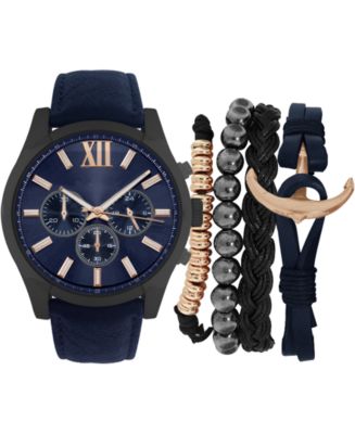 American Exchange Men's Navy Strap Watch 47mm Gift Set - Macy's