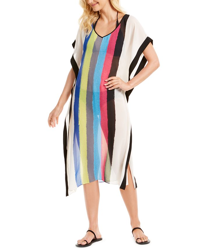 Calvin Klein Striped Maxi Cover-Up Dress - Macy's