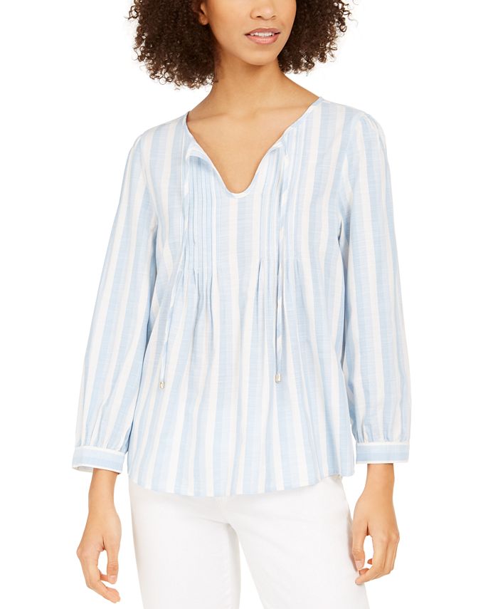 Tommy Hilfiger Striped Pintucked Top - Macy's