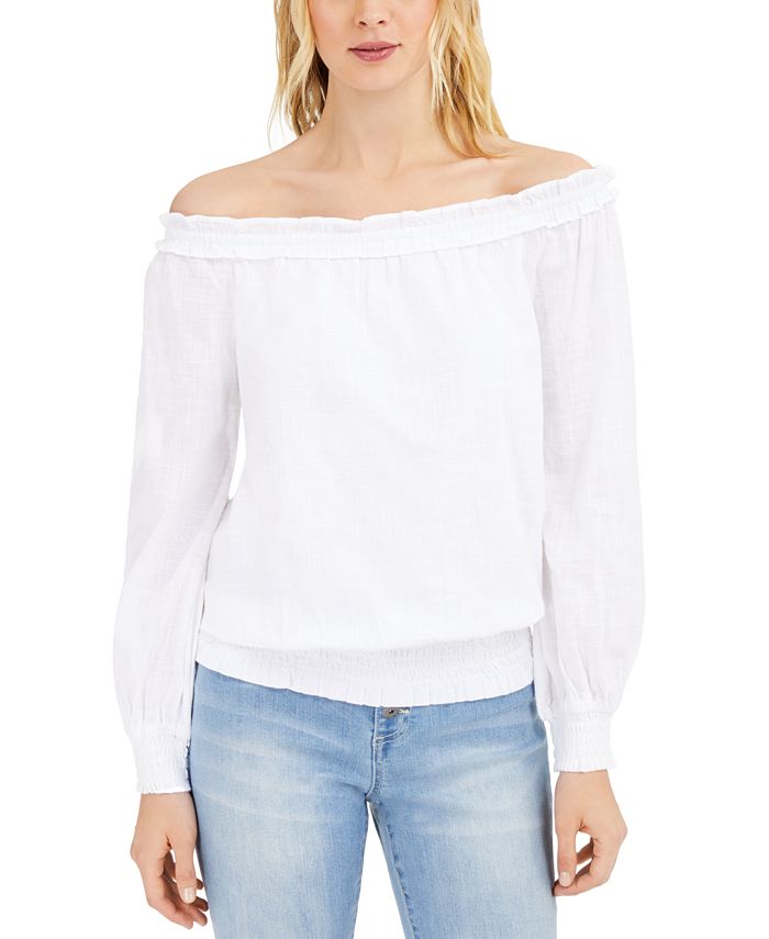 INC International Concepts INC Cotton Off-The-Shoulder Solid Blouse ...