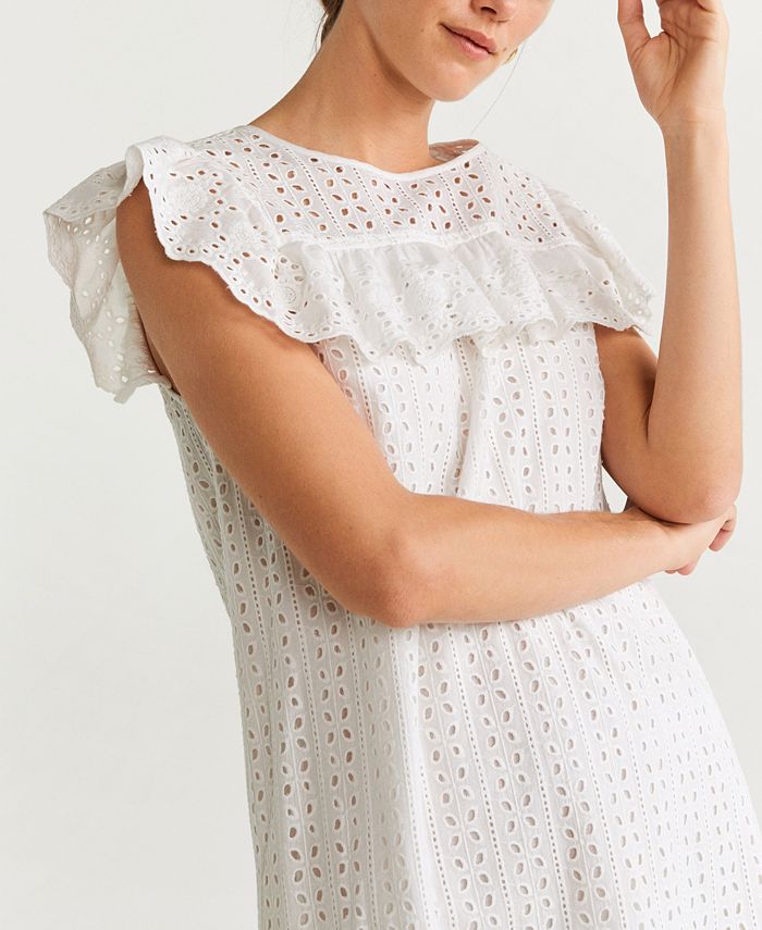MANGO Ruffled Open-Work Dress - Macy's