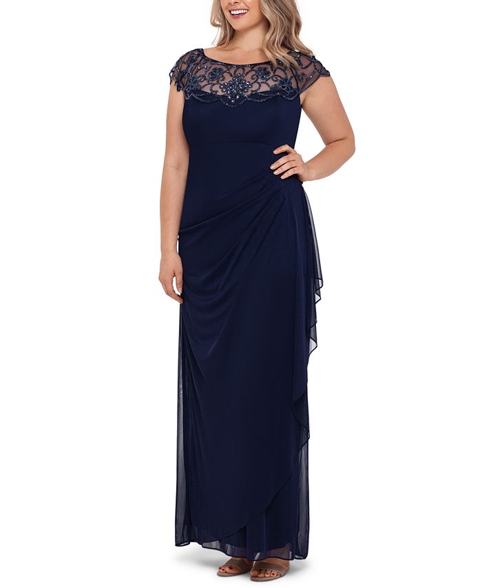 Xscape Plus Size Embellished Illusion Gown Macys