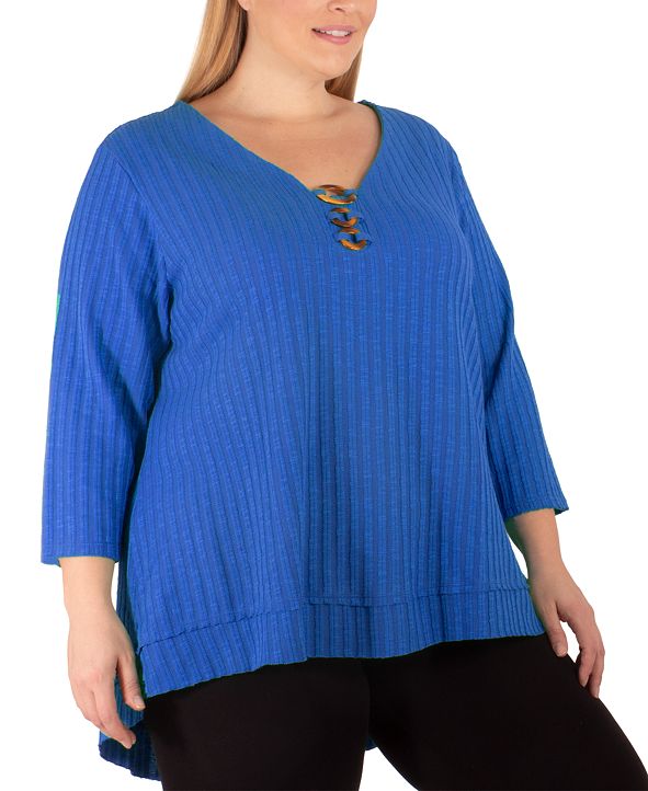 NY Collection Plus Size Ribbed Embellished Top & Reviews - Tops - Plus ...