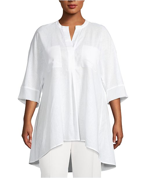 Anne Klein Plus Size Linen High-Low Top & Reviews - Tops - Plus Sizes ...