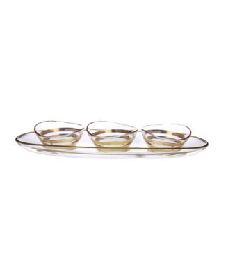 Bowl Relish Dish on Tray with 14K Gold Brick Design