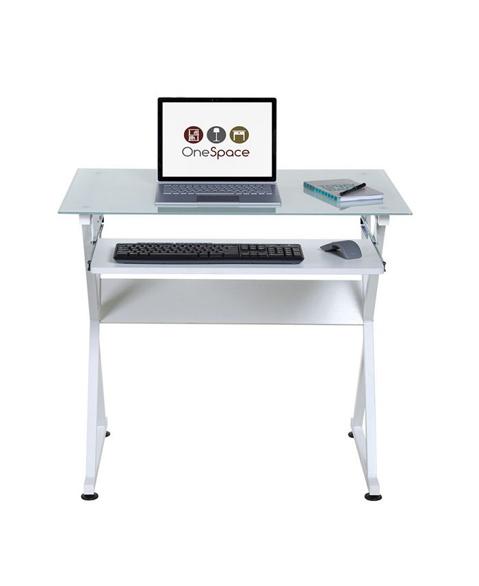 OneSpace Ultramodern Glass Computer Desk with Pull-Out Keyboard Tray ...