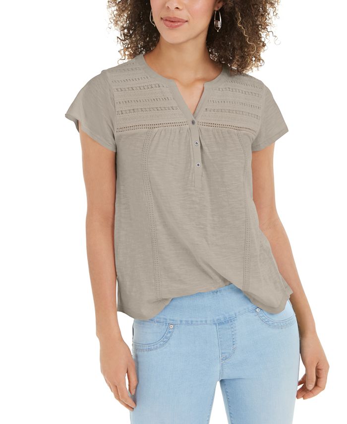 Style & Co Split-Neck Top, Created for Macy's - Macy's