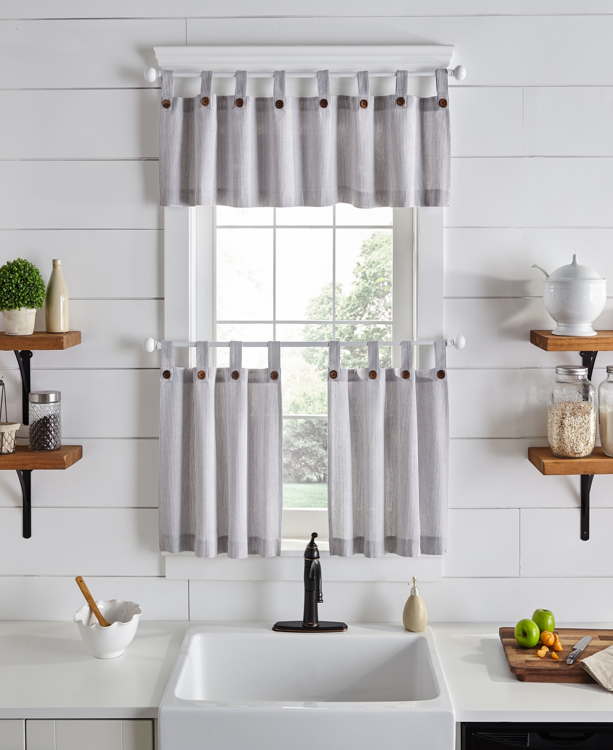 Elrene Home Fashions Tucker Ticking Stripe Window Tier Set - Gray