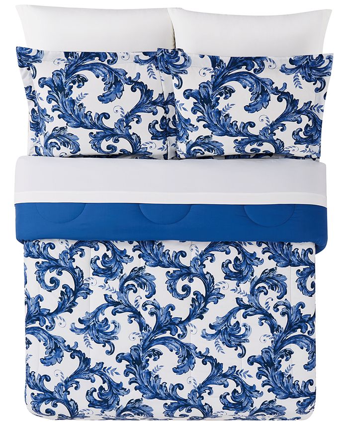 Pem America Blue Scroll 8-Pc. Full Comforter Set, Created For Macy's ...