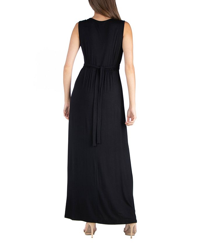 24seven Comfort Apparel V-Neck Sleeveless Maxi Dress with Belt - Macy's