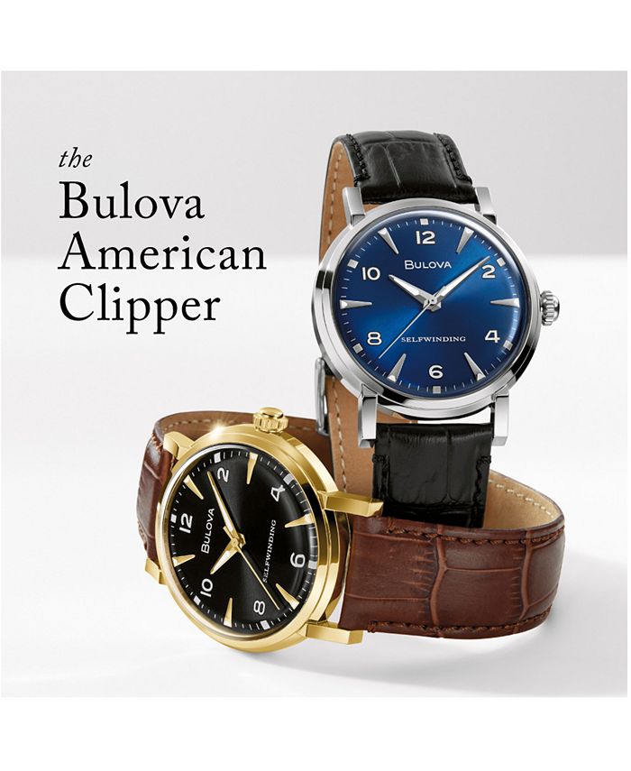 Bulova LIMITED EDITION Automatic American Clipper Black Leather Strap ...
