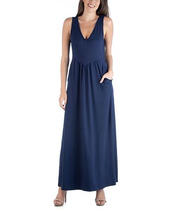 24seven Comfort Apparel Sleeveless V-Neck Maxi Dress with Pocket Detail ...