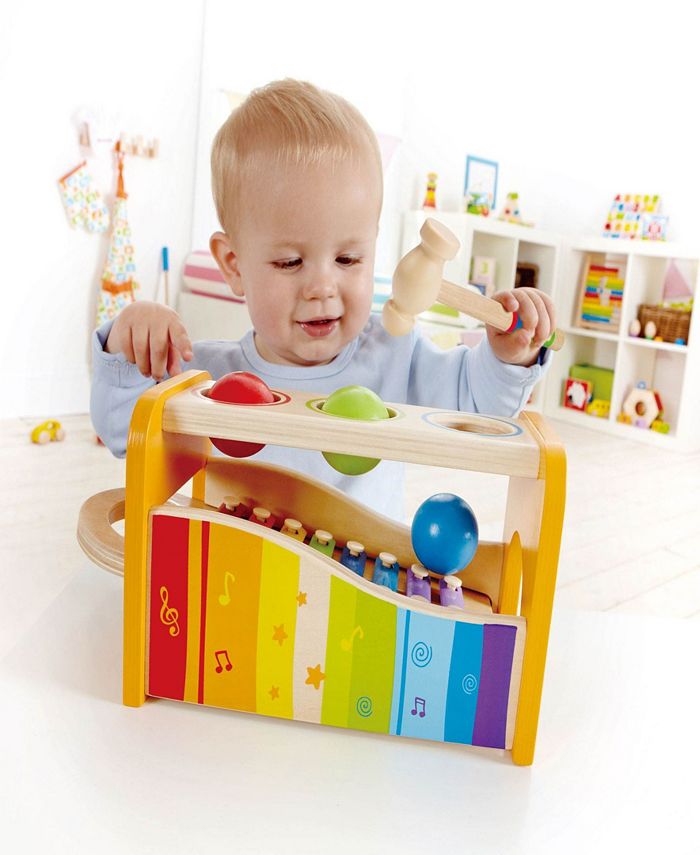 Hape Kids Wooden Musical Instrument Rainbow Pound and Tap Bench with ...