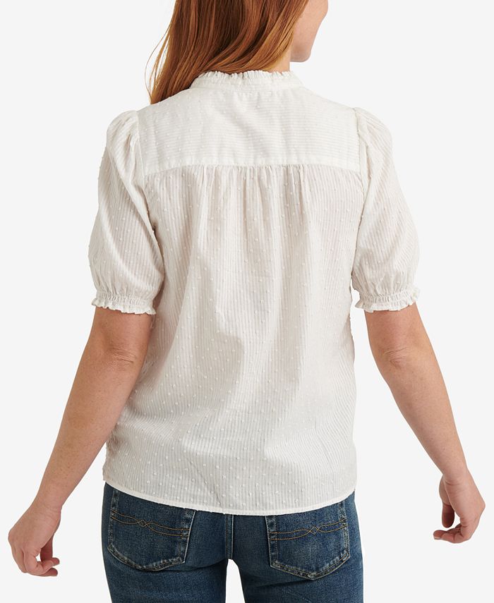 Lucky Brand Clip Dot Ruffle-Trimmed Popover Top - Macy's