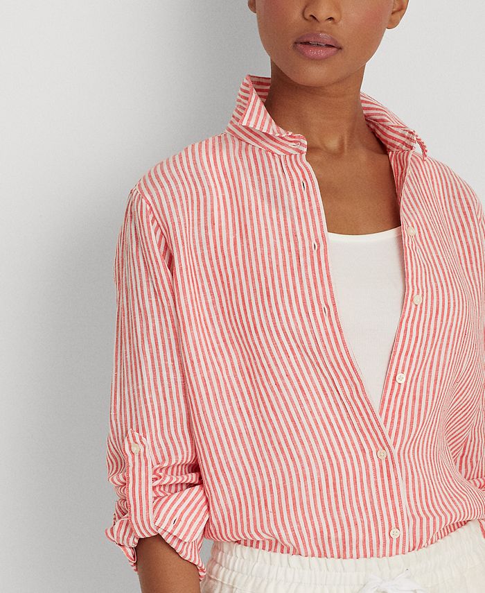 Lauren Ralph Lauren Striped Linen Collared Shirt - Macy's