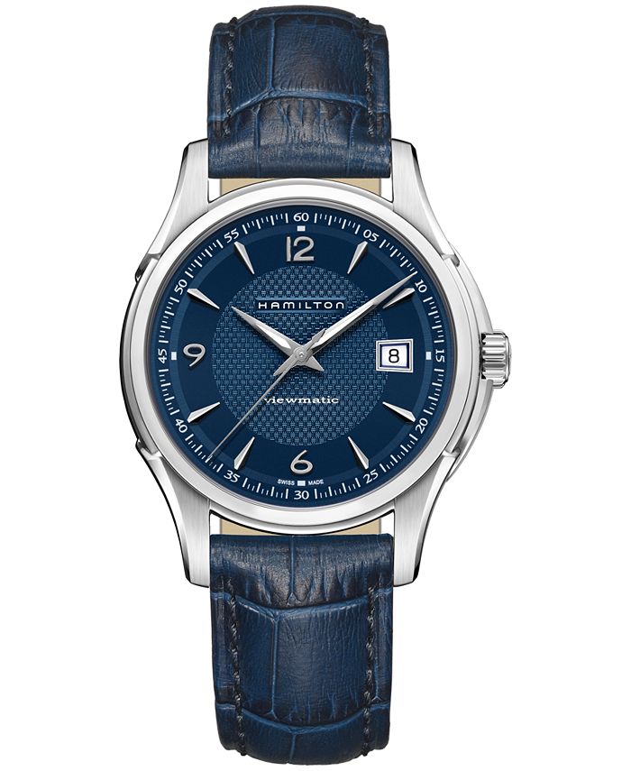 Hamilton Men's Swiss Automatic Jazzmaster Viewmatic Blue Leather Strap ...