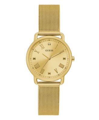 GUESS Gold-Tone Diamond Mesh Watch 34mm - Macy's