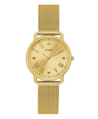 GUESS Gold-Tone Diamond Mesh Watch 34mm - Macy's