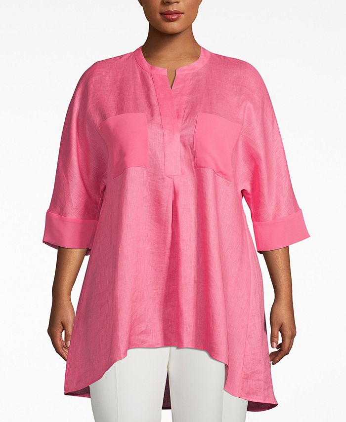Anne Klein Plus Size Linen High-Low Top - Macy's