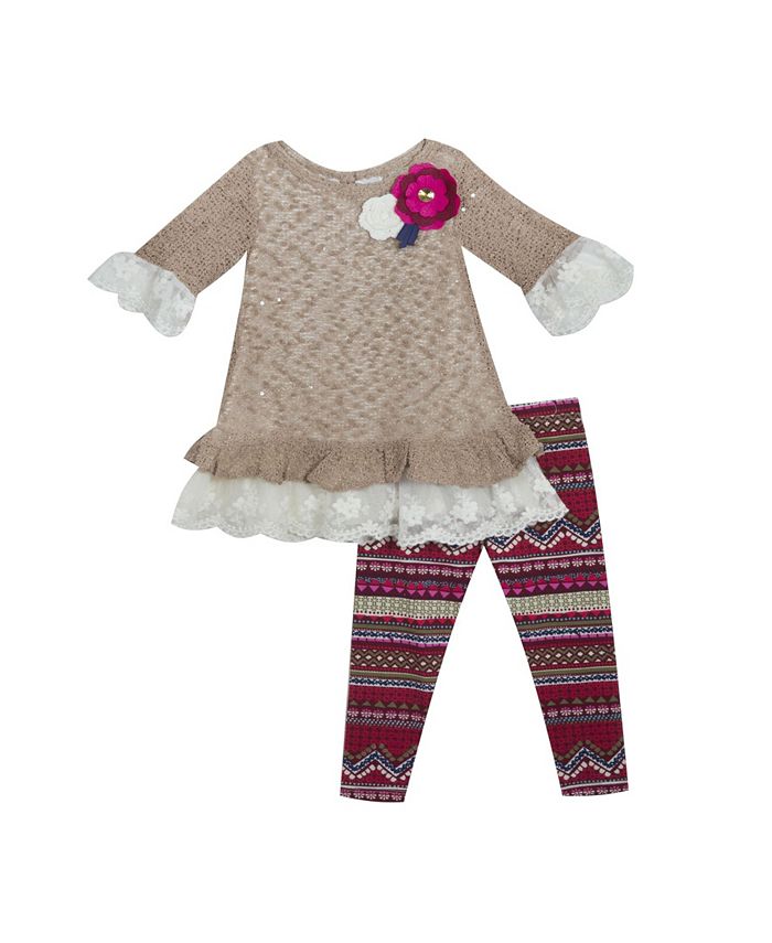 Rare Editions Toddler Girl Knit Sweater Set With Printed Leggings - Macy's